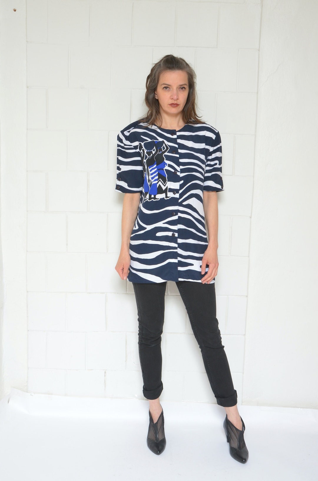 Colorful Abstract Print Blouse by Yarell - 80s Vintage Shirt With Short ...