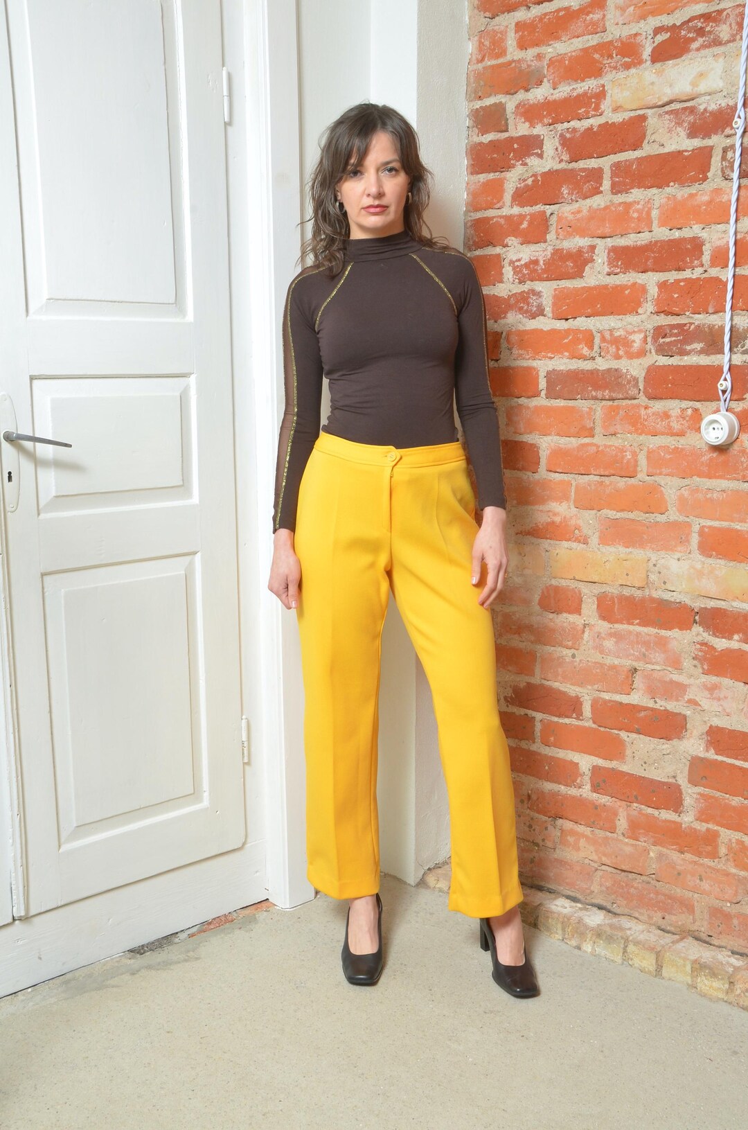 Vintage 70s Center Creased Lemon Yellow Pants Size Large - Etsy