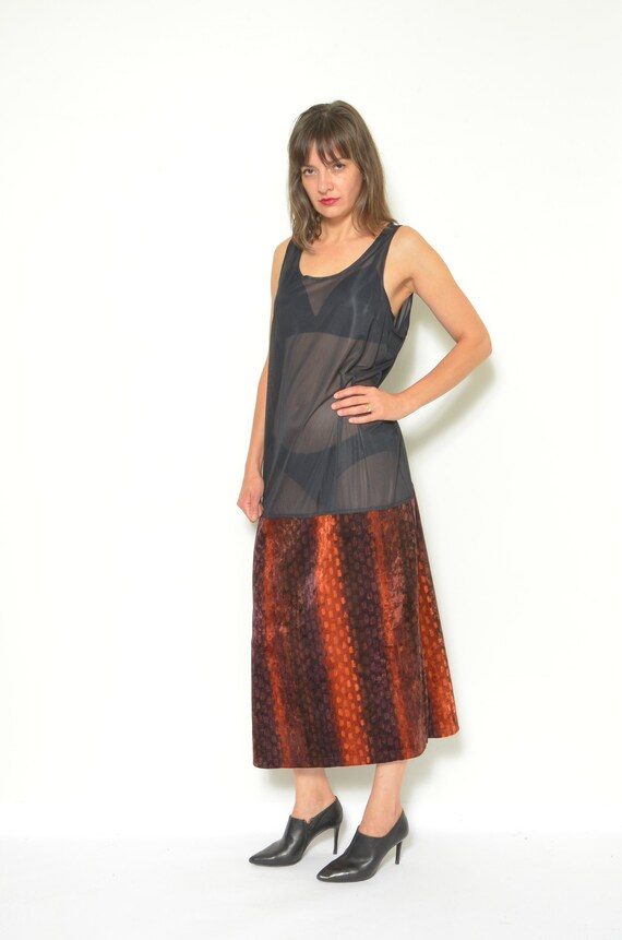 80s Mesh Sheer Maxi Dress / Vintage 1980s Sleeveless … - Gem