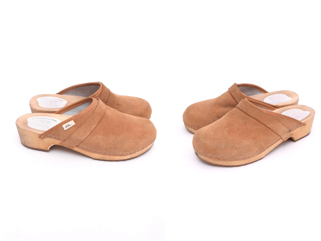 Vintage 90's Brown Suede Leather and Wood Platform Clogs With Laces - Etsy