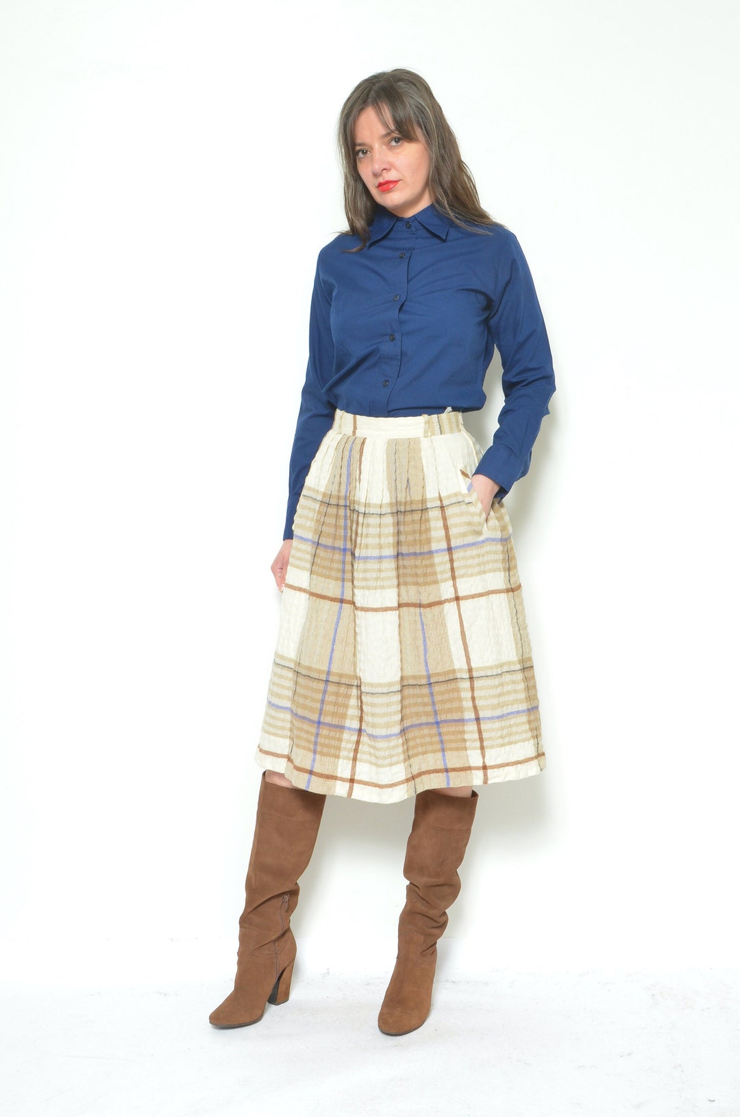 Vintage 80s Plaid Wool Skirt - Pleated High Long Pastel Colors ...
