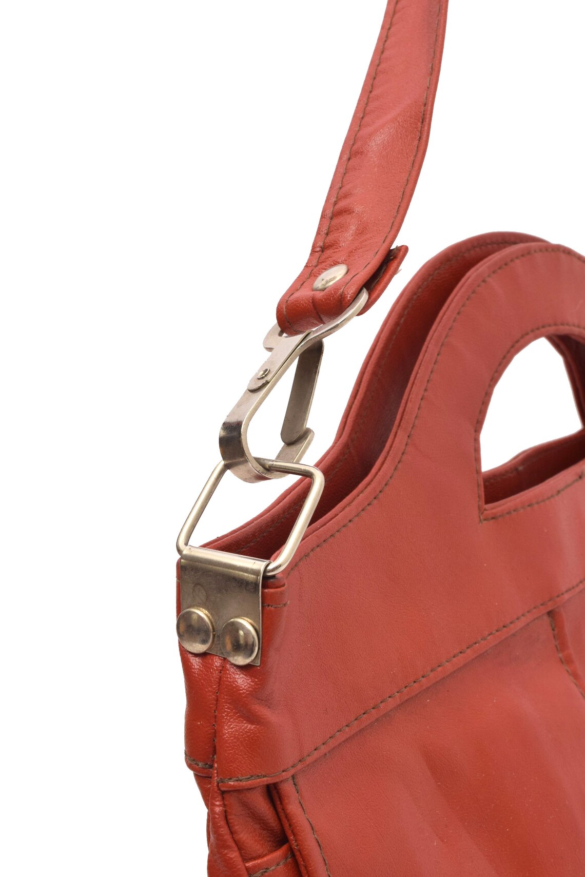 Vintage 70s Brick Red Leather Shoulder Bag Handbag Purse With Two Front ...
