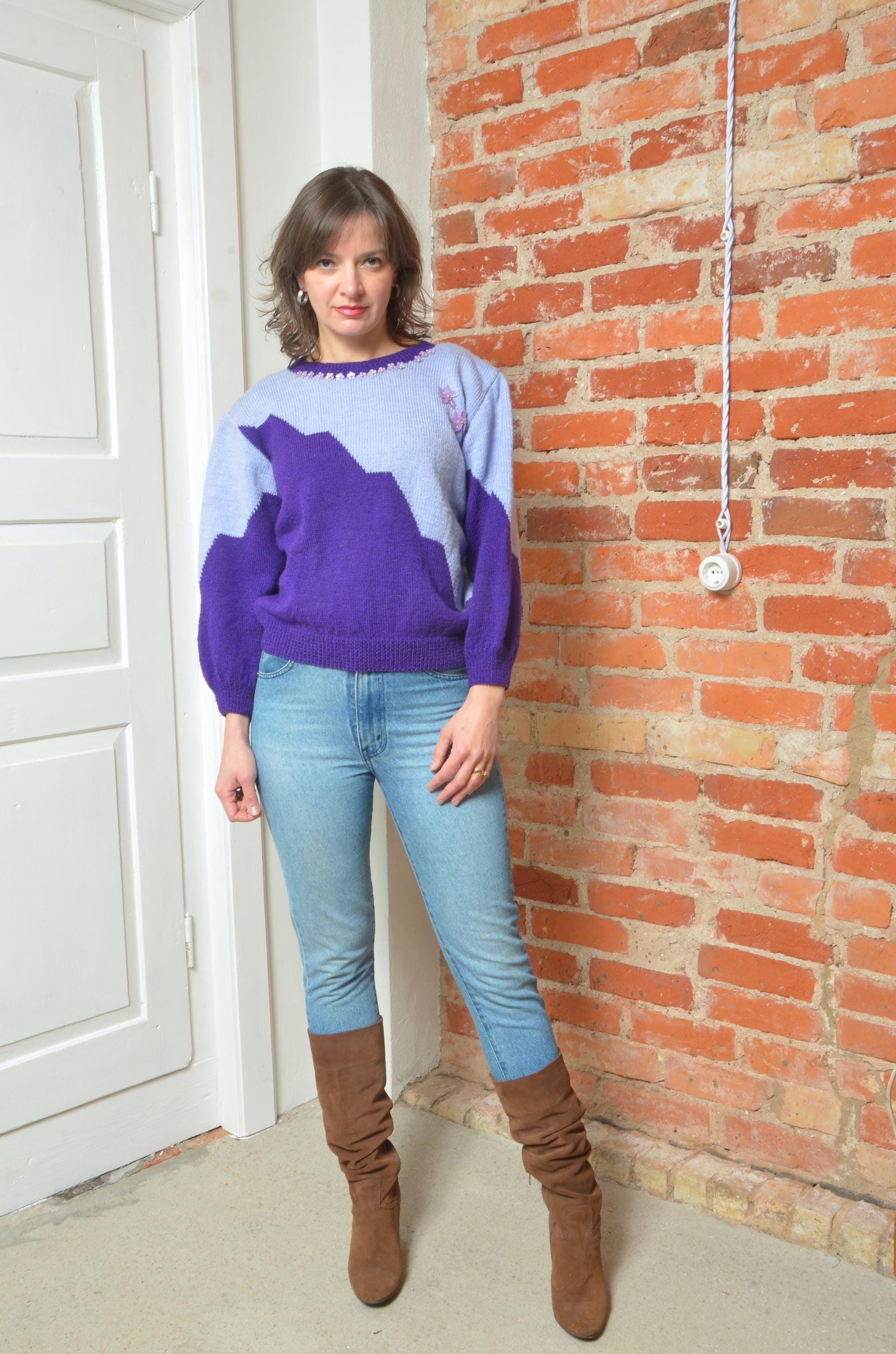 80s Color Wool Blocking Sweater - Size Medium - Etsy
