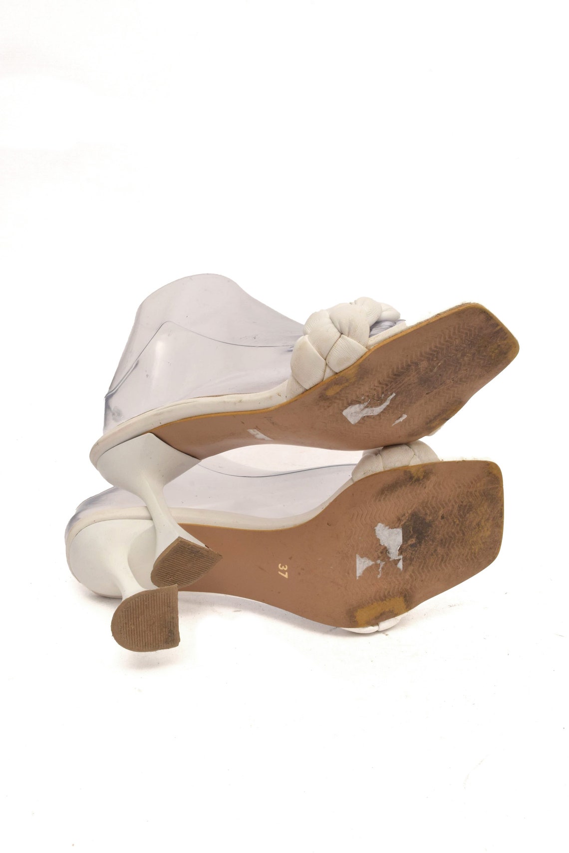 Vintage 90's White High Heel Leather Sandals - 37 EU - Etsy