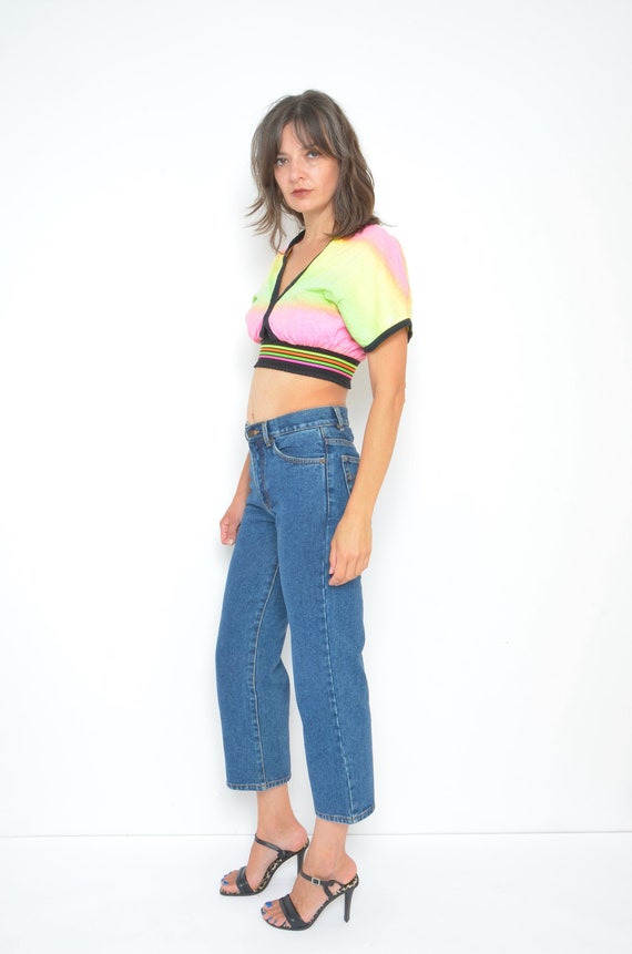 Neon Crop Top / Vintage 80s Bright Colorful Short Sle… - Gem