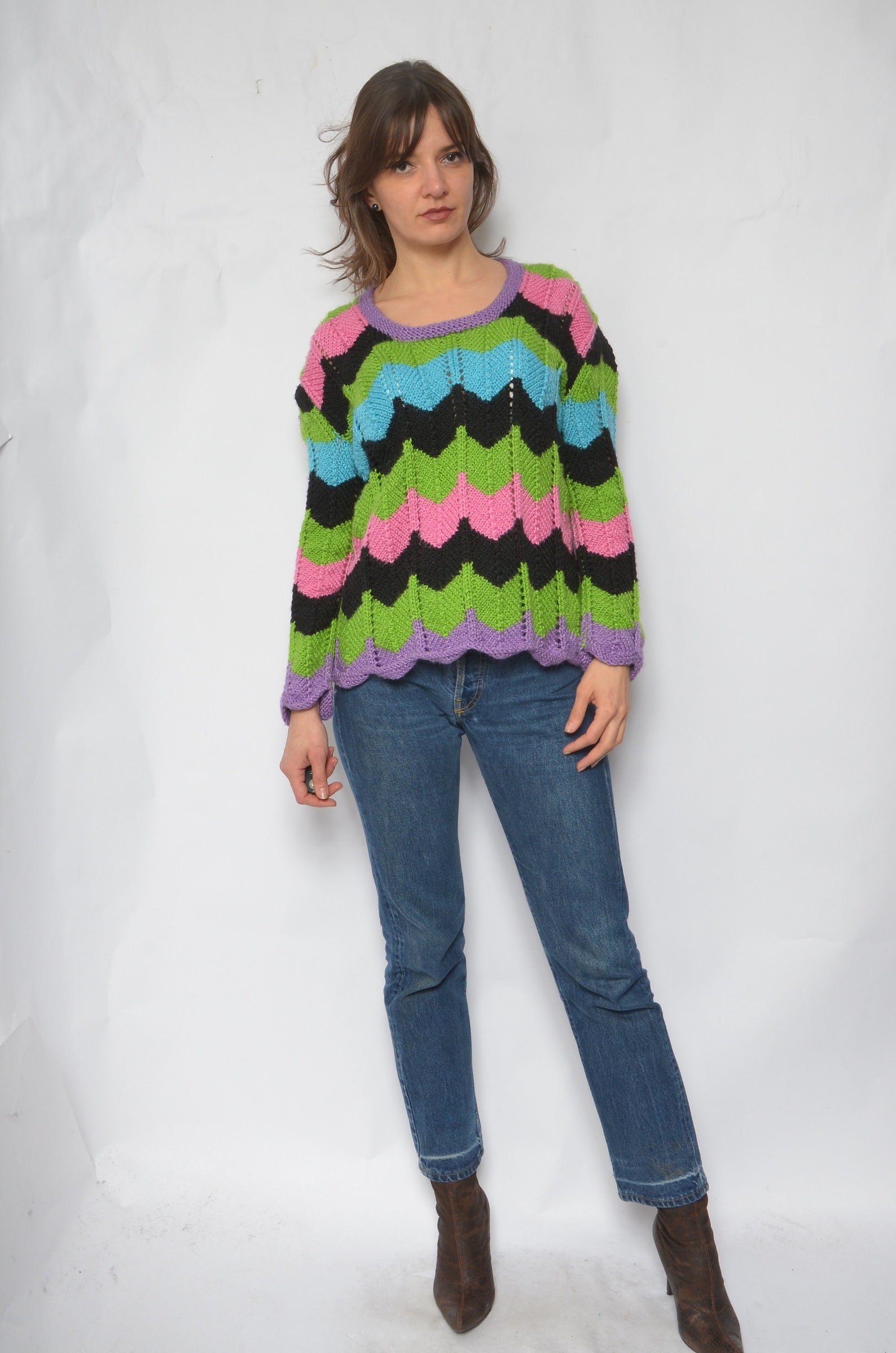 Color Blocking Sweater / Vintage 90's Colorful Knit Zig - Etsy