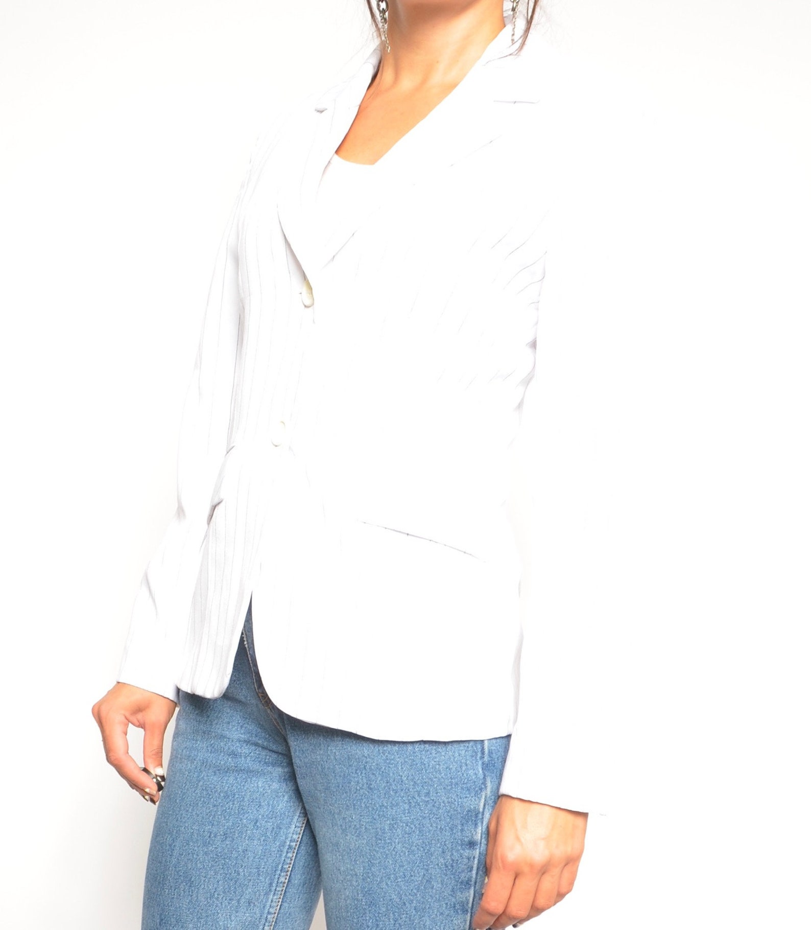 Pinstriped White Button Jacket / Vintage 90s Striped Cropped - Etsy