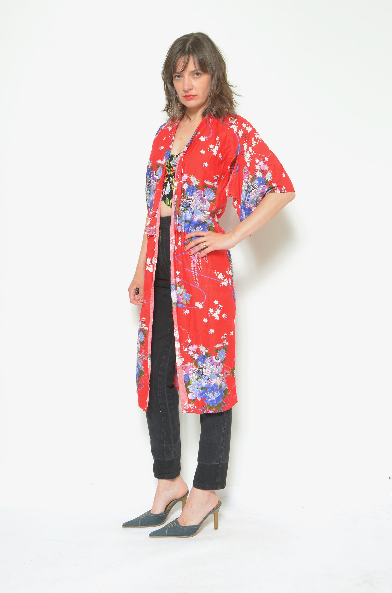 Vintage Floral Japanese Kimono Robe Size XS - Etsy