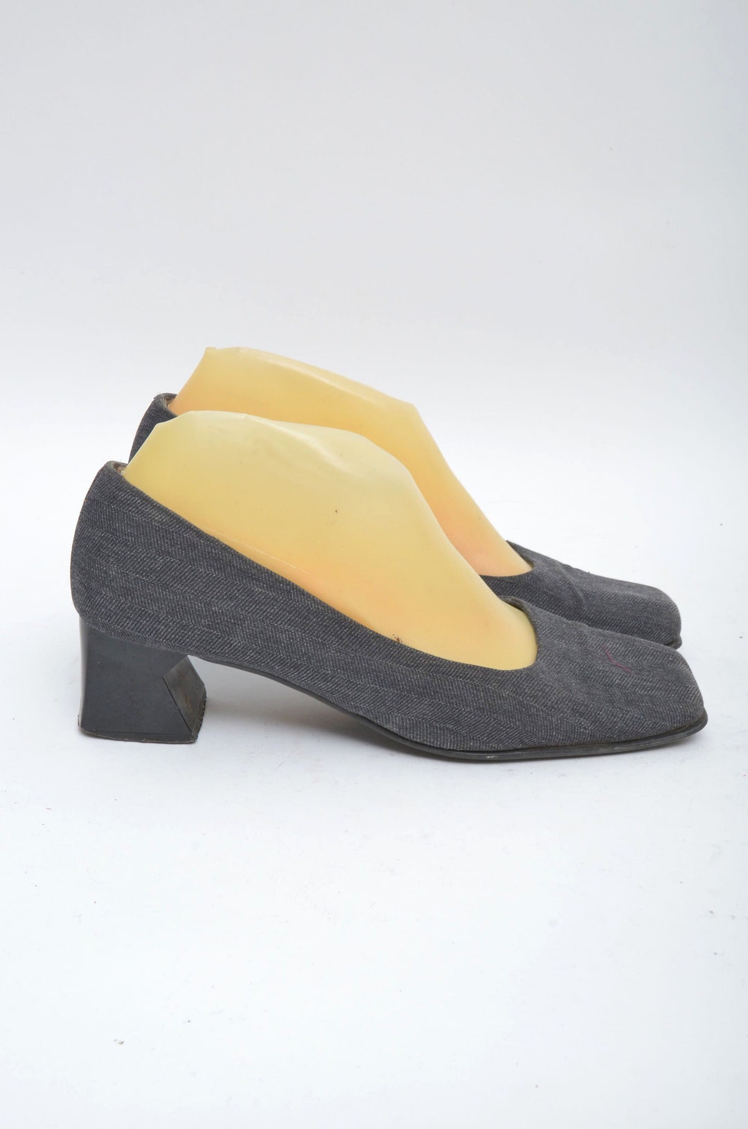 Vintage 90s Gray Tweed Pumps - Angular Heel, Made in Spain (size 7 US ...