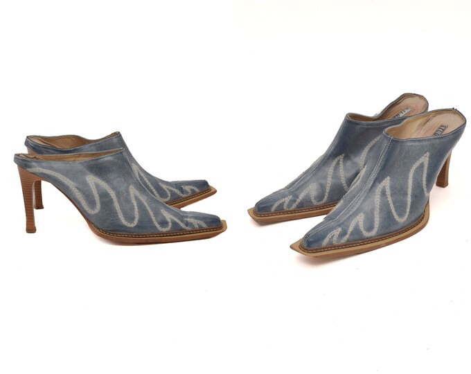 Vintage 90's Real Leather Embroidered Western Style Mules Genuine ...
