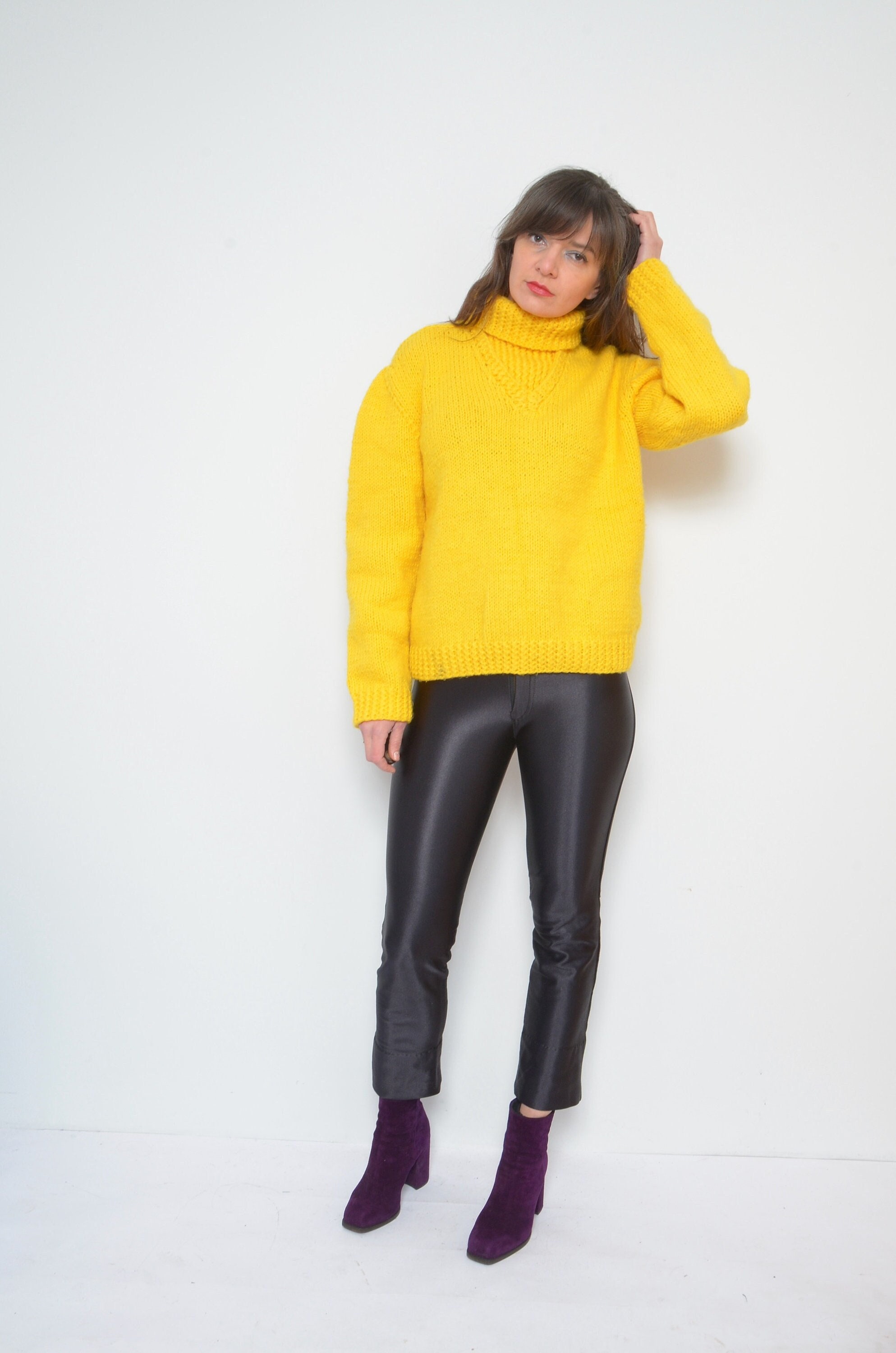 Mohair Handmade Sweater Sheer Top Neon Yellow Turtleneck Singapore ...