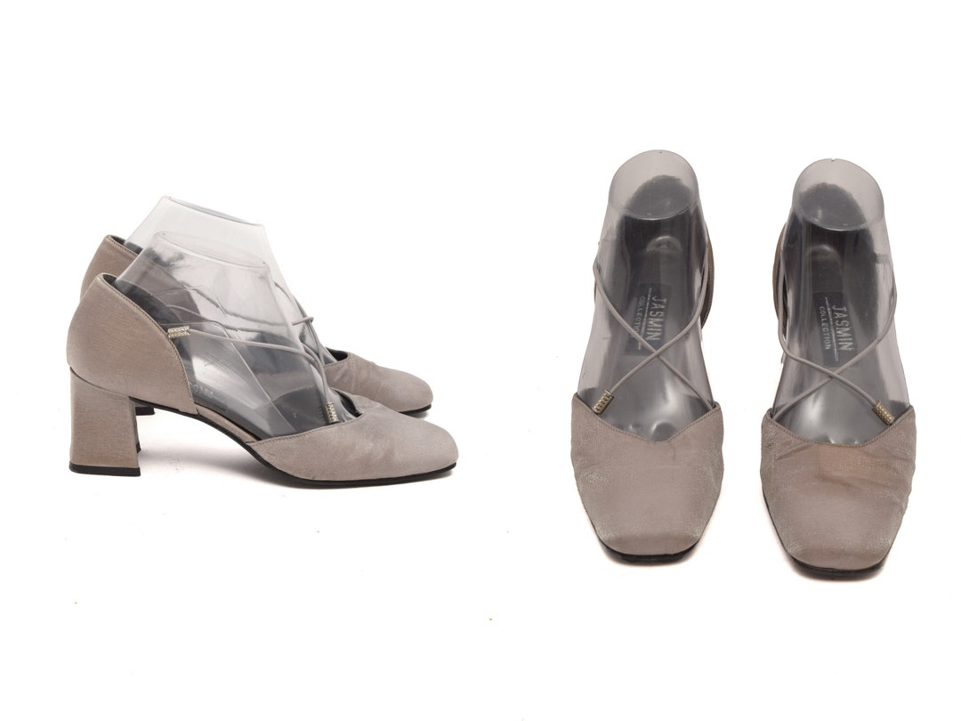 Vintage 90's Metallic Chunky Hell Pumps 1990s Shimmering Strappy Shoes ...