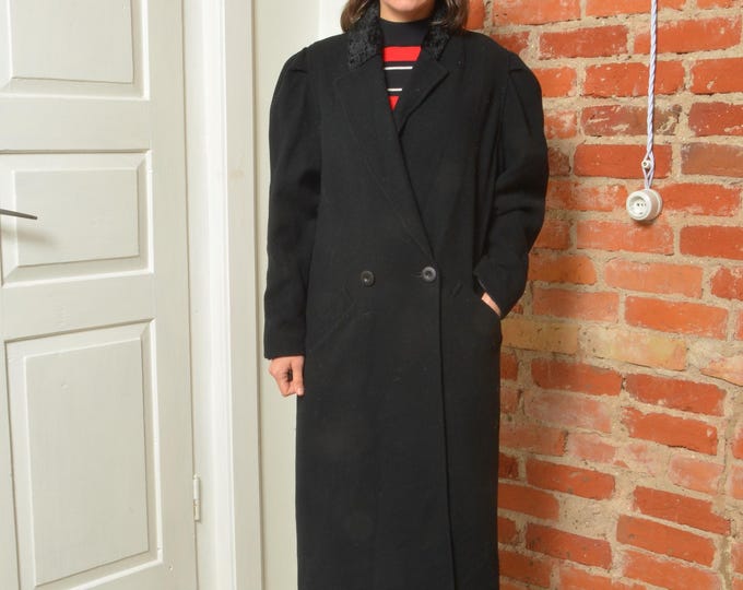 80s Vintage Long Wool Coat - Double Breasted Button Jacket - M - Etsy