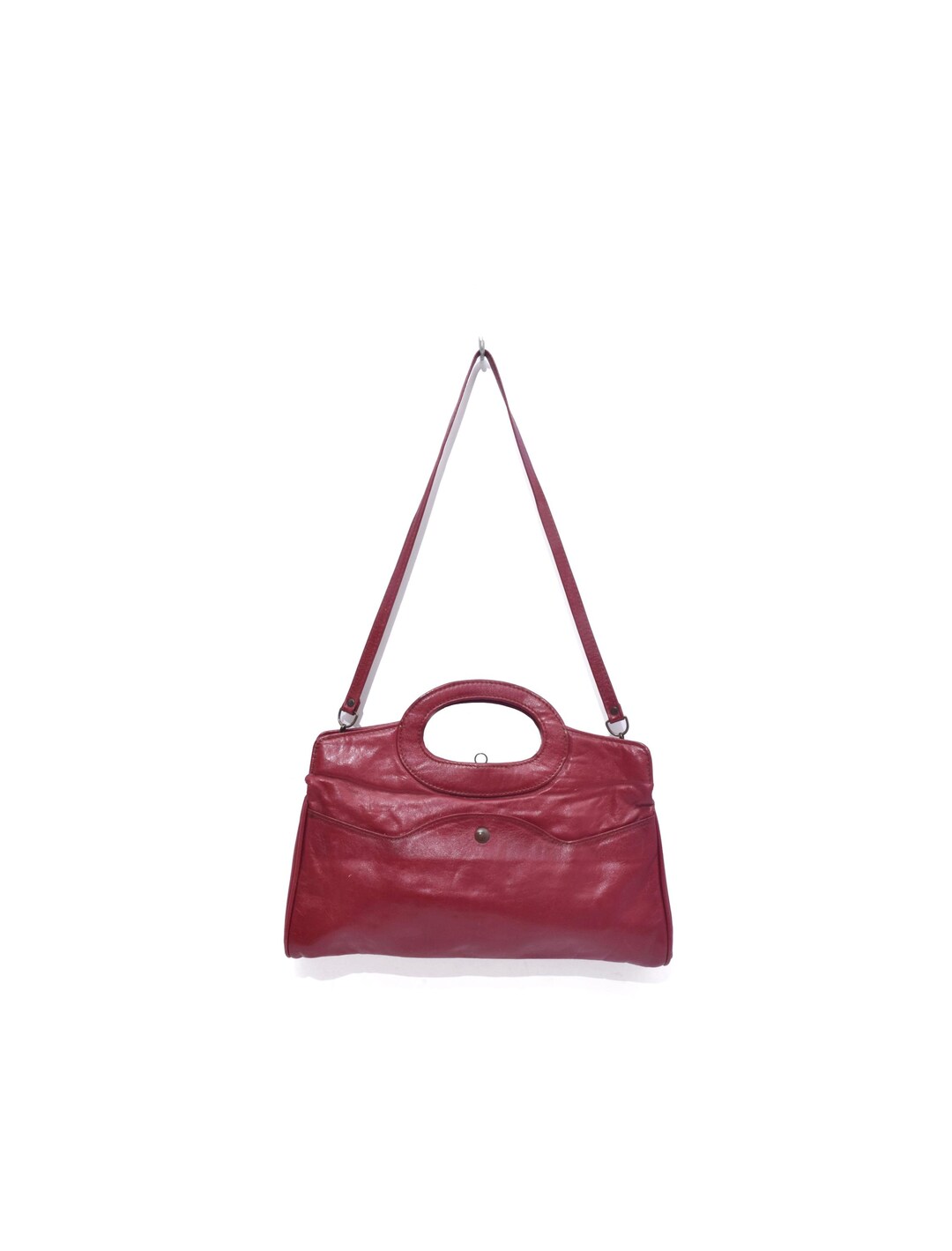Vintage 80s Dark Red Leather Shoulder Bag Handbag Purse With Front ...