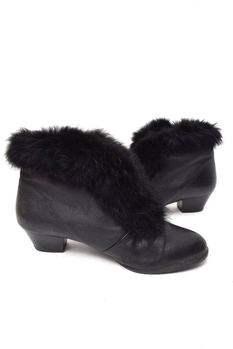 Vintage 90's Black Leather and Furry Boots With Elastic - Etsy