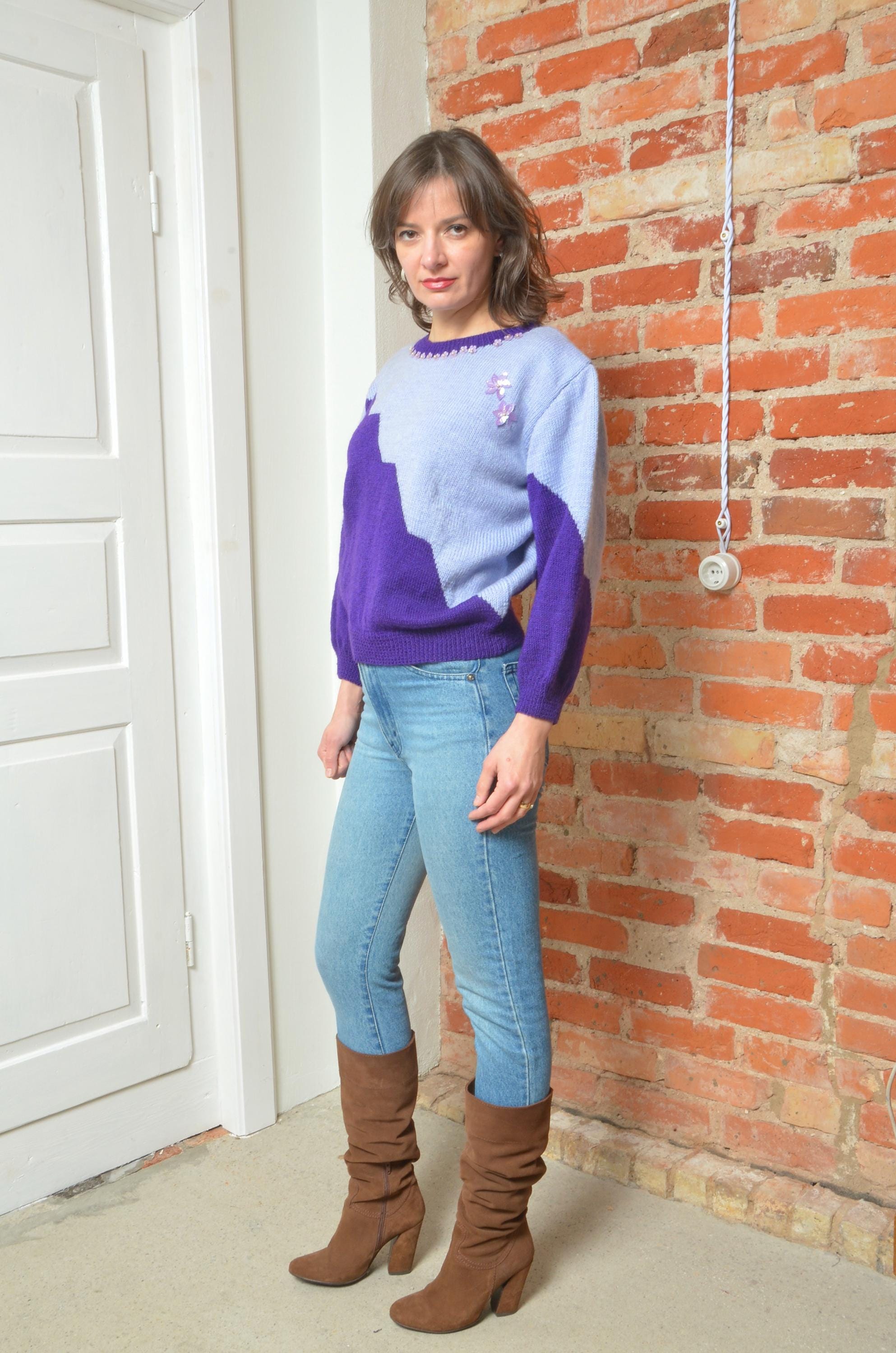 80s Color Wool Blocking Sweater - Size Medium - Etsy