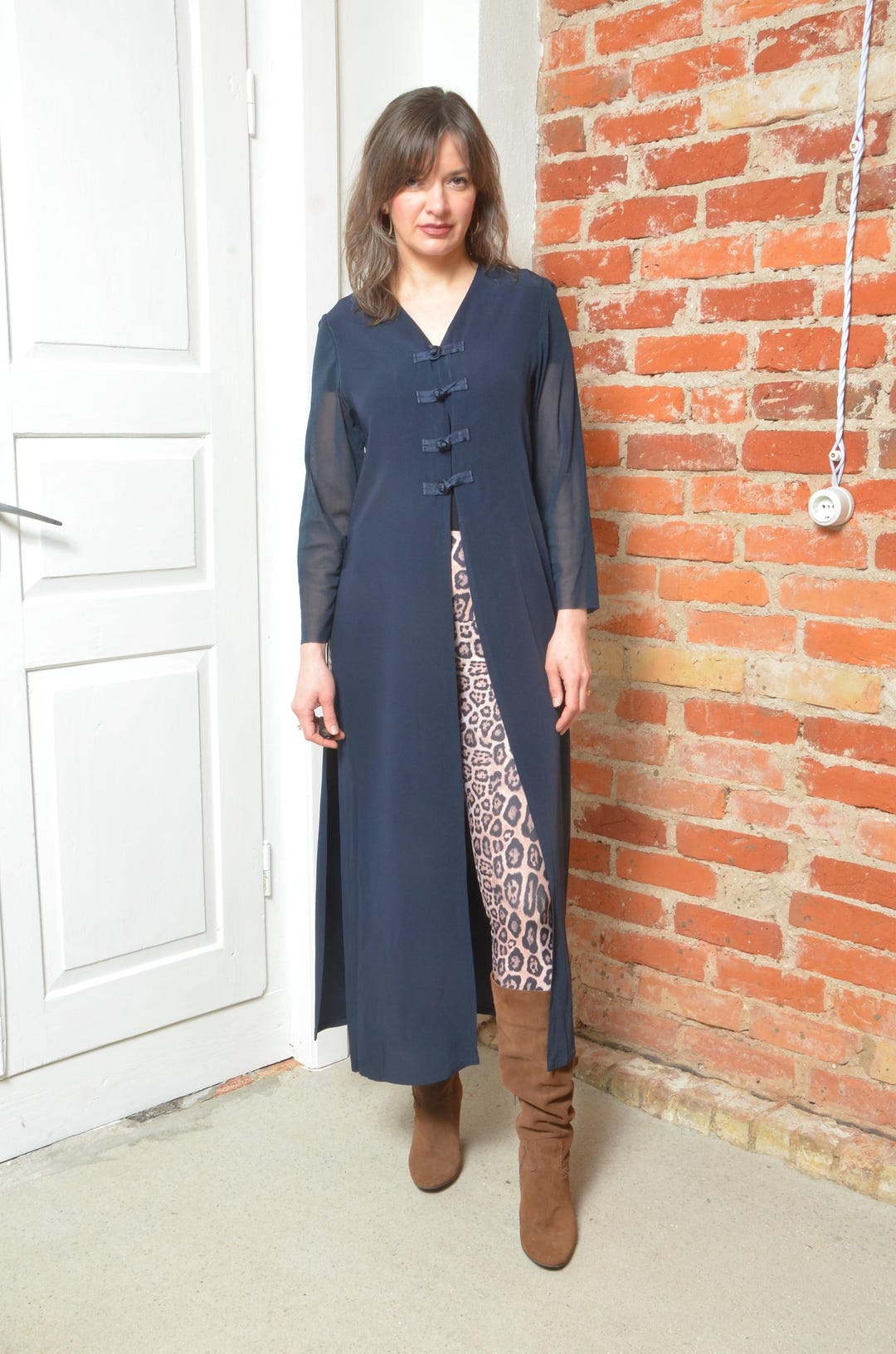 Vintage 90s Asian Style High Slit Shirt Dress - Size Medium - Etsy
