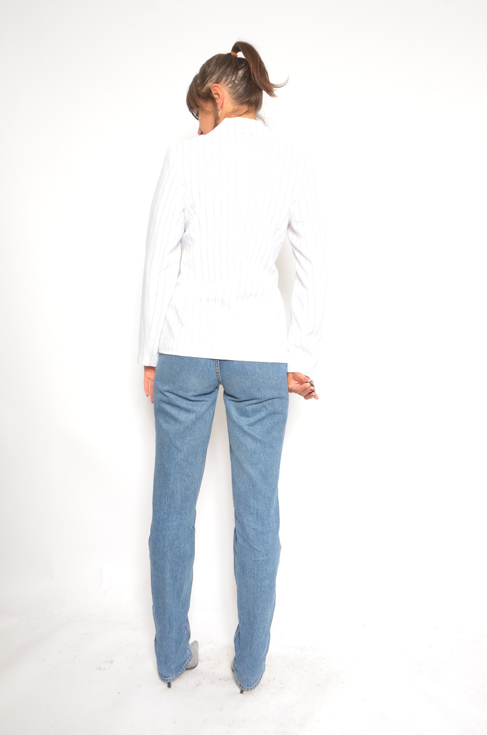 Pinstriped White Button Jacket / Vintage 90s Striped Cropped - Etsy