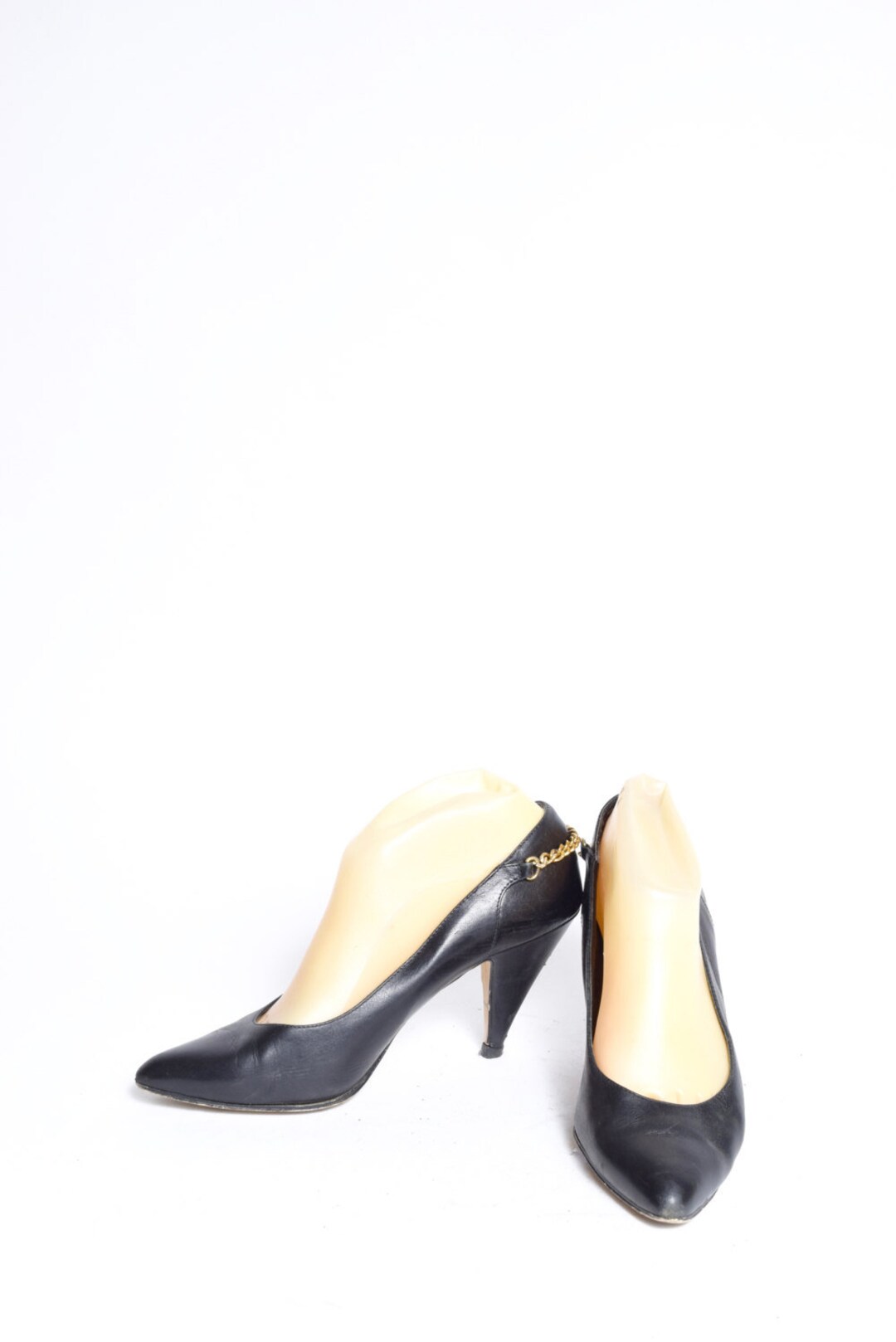 Vintage 90's Black High Heels Shoes With Gold Chain - Etsy