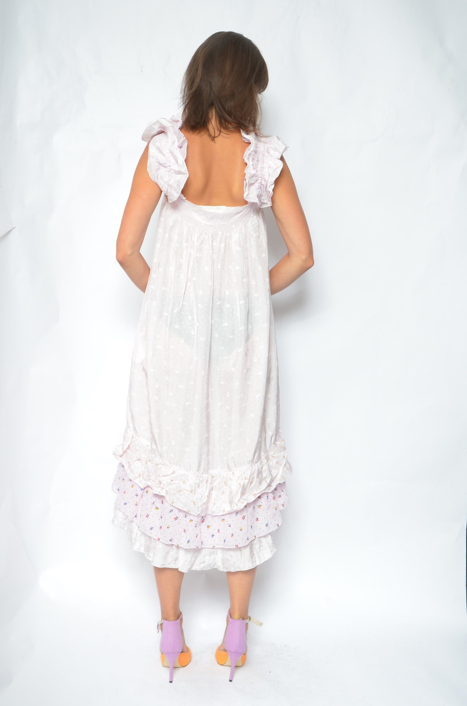 Ruffled Satin Long Dress / Vintage 80s Light Pink Sleeveless - Etsy