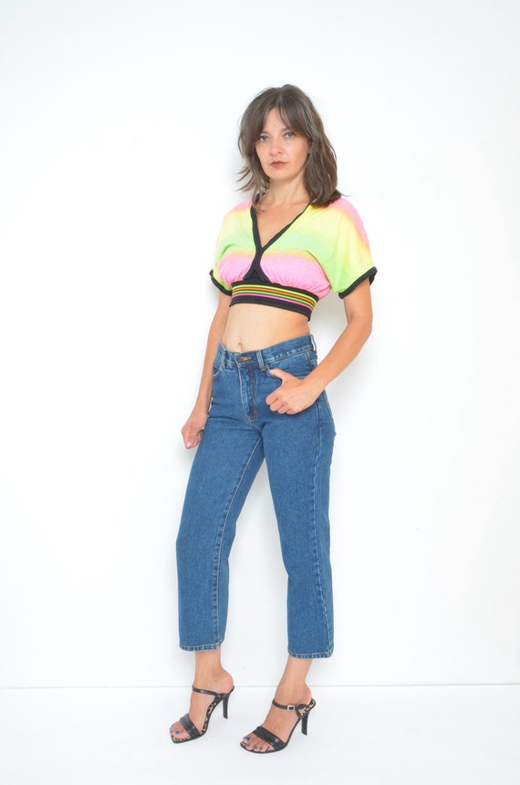 Neon Crop Top / Vintage 80s Bright Colorful Short Sle… - Gem