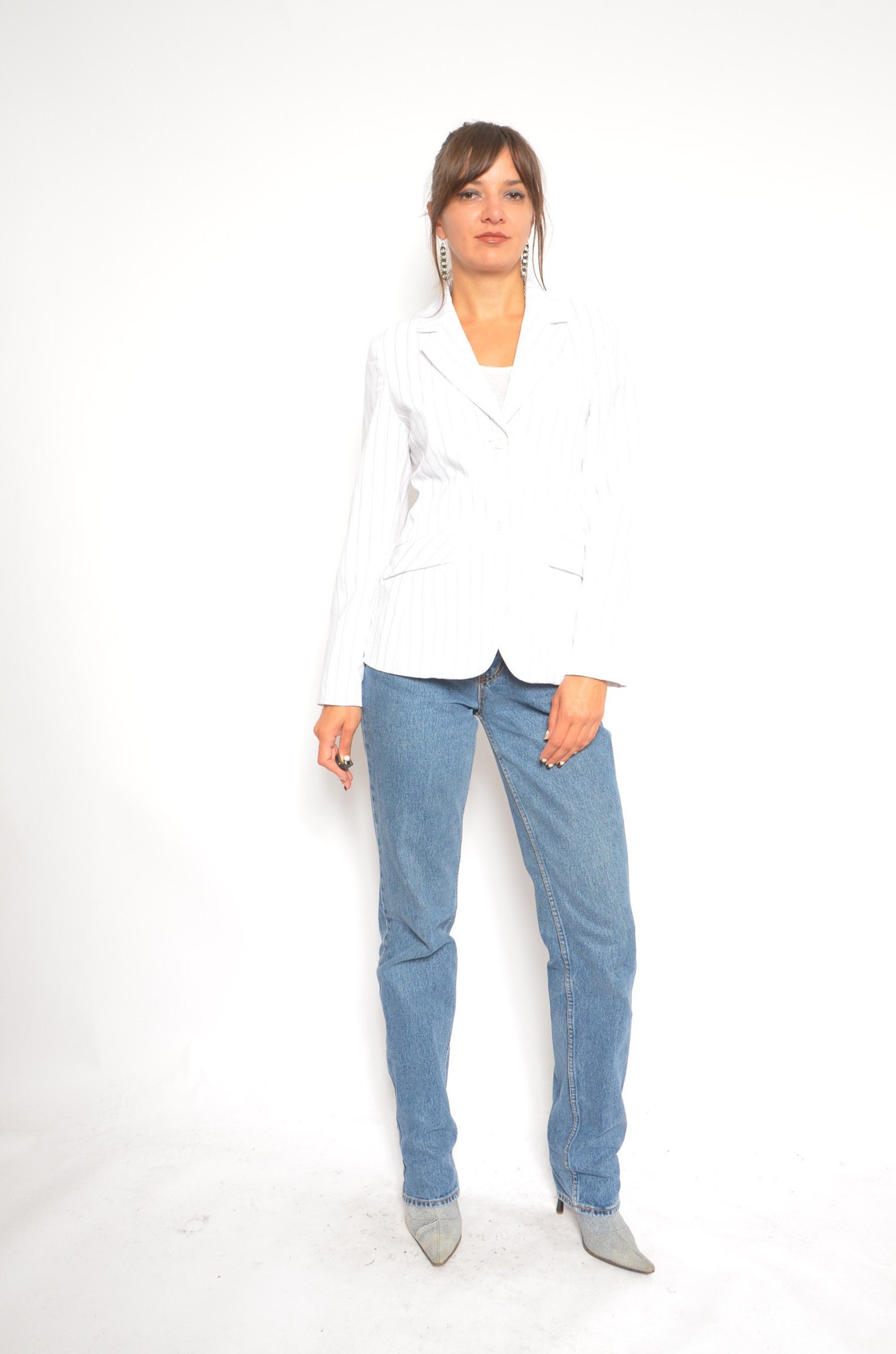 Pinstriped White Button Jacket / Vintage 90s Striped Cropped - Etsy