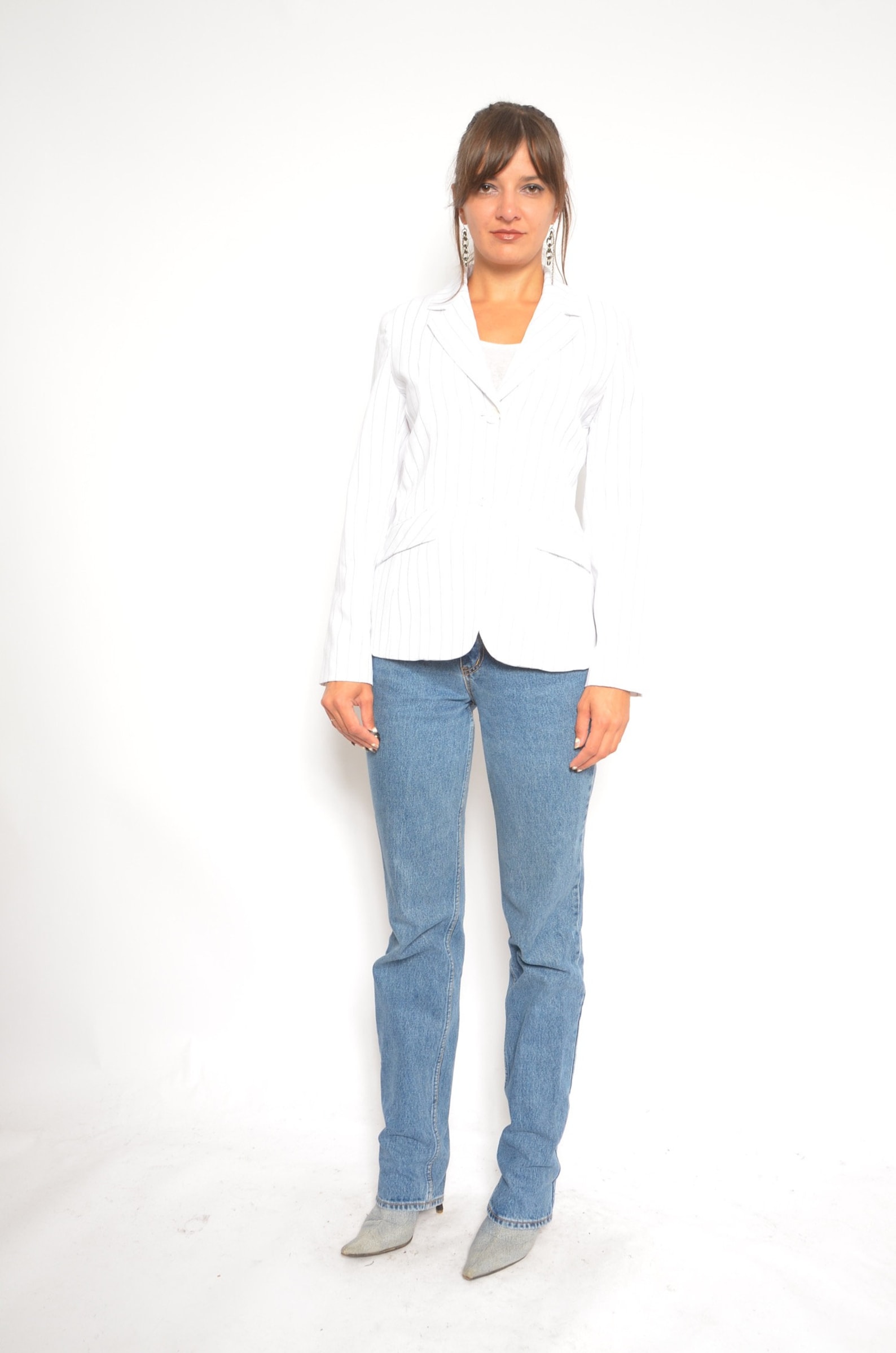 Pinstriped White Button Jacket / Vintage 90s Striped Cropped - Etsy