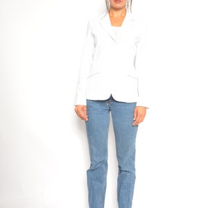 Pinstriped White Button Jacket / Vintage 90s Striped Cropped Blazer ...
