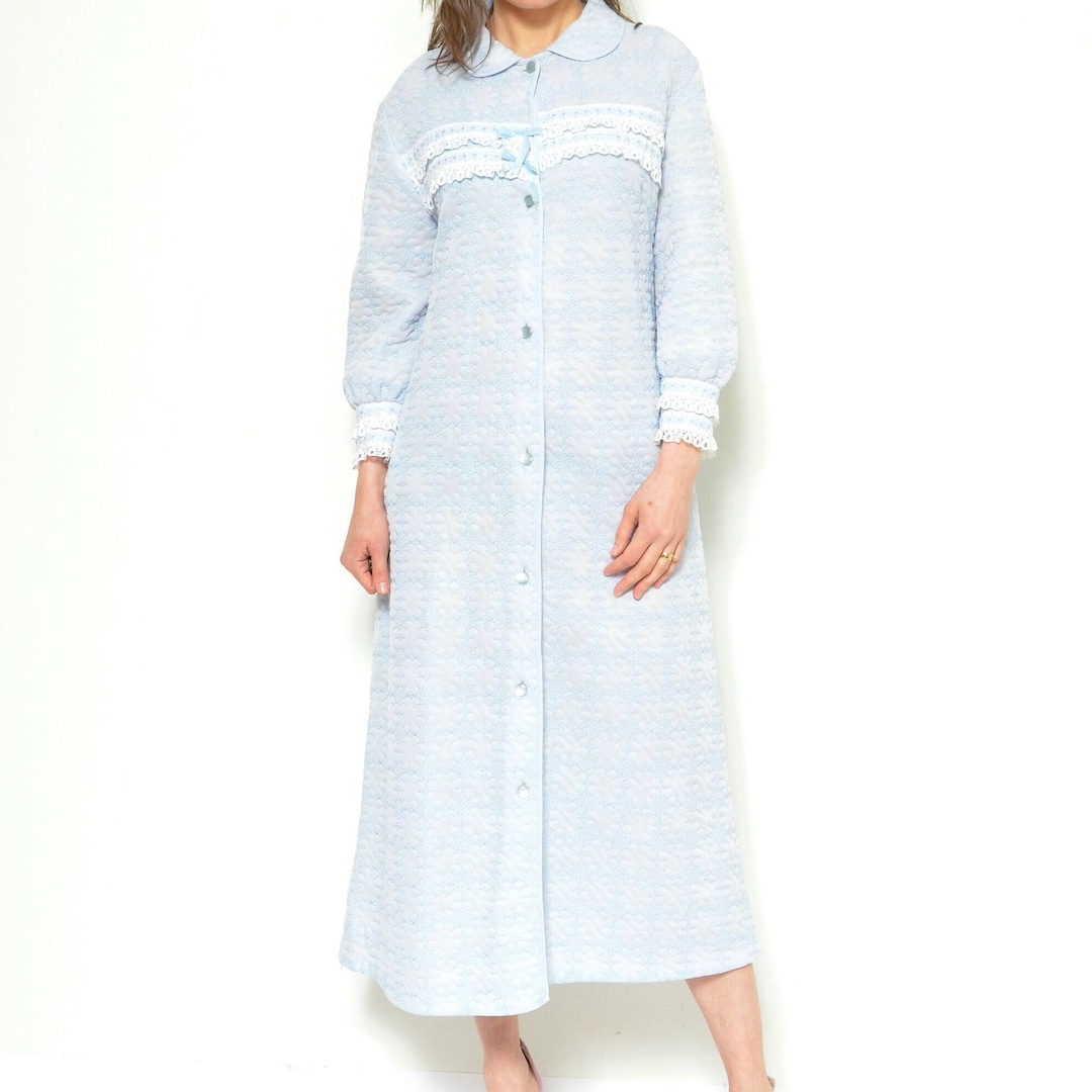 Vintage 80s Embroidered Button Robe - House Dress - Size Large - Etsy