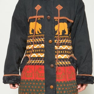 Bear Winter Print Jacket / Fur Collar and Cuffs Button Oversized ...