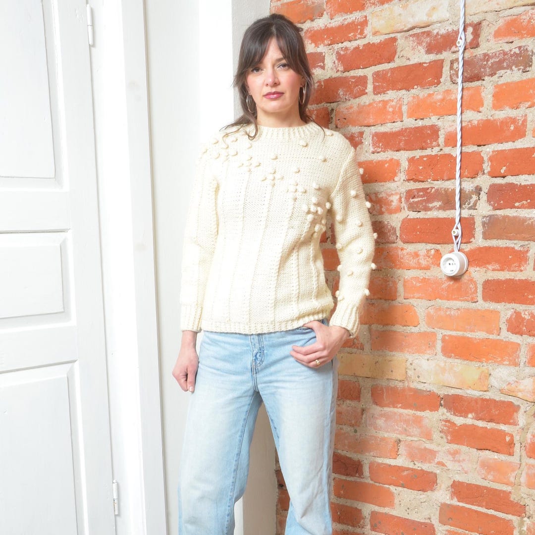 Vintage 80s Cream Wool Knit Sweater – Bobble Texture – Size Small - Etsy