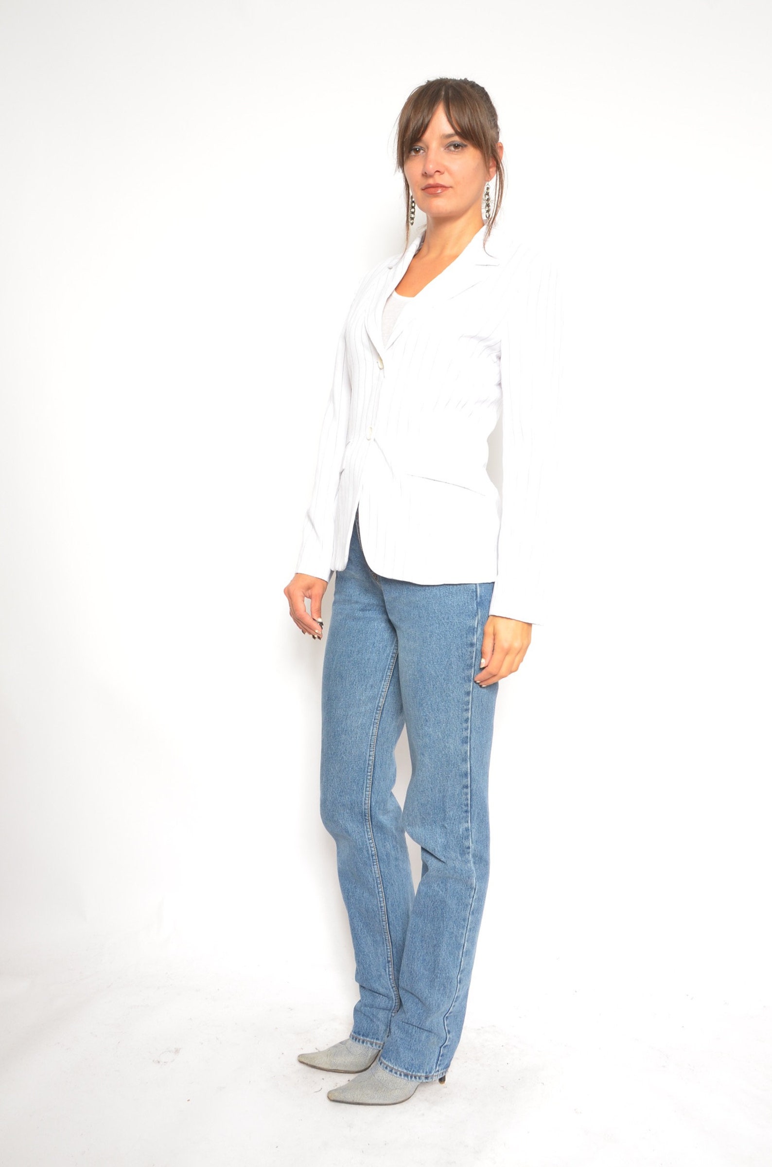 Pinstriped White Button Jacket / Vintage 90s Striped Cropped - Etsy