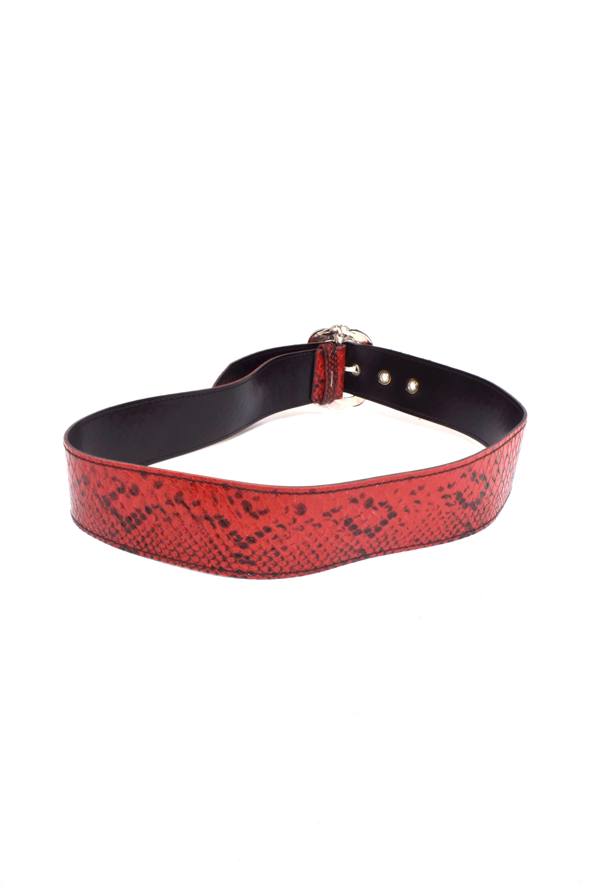 Vintage 90's Red Snakeskin Belt With Ornate Western Style Silver Metal ...