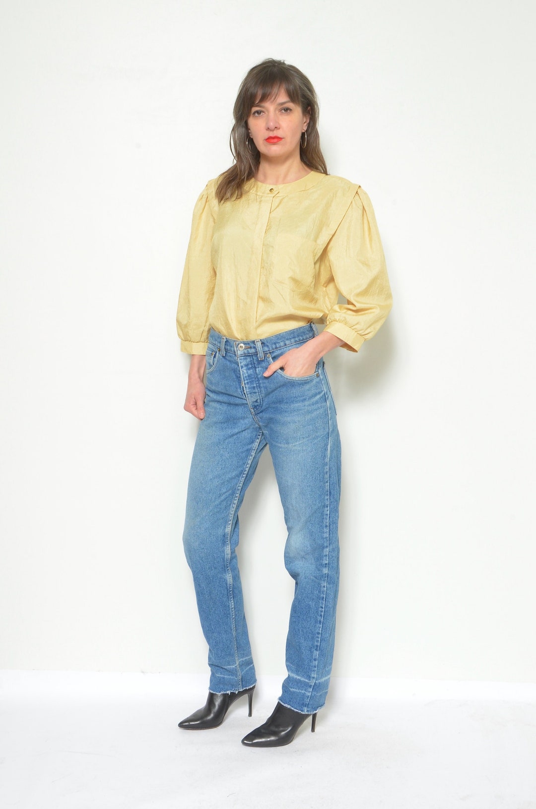 80s Big Sleeve Button Blouse Size Large Extra Large - Etsy