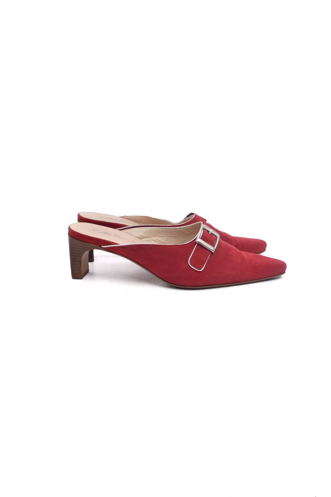 Vintage 90s Red Suede Mules: Betty Barclay Kitten Heels, UK 4.5 - Etsy