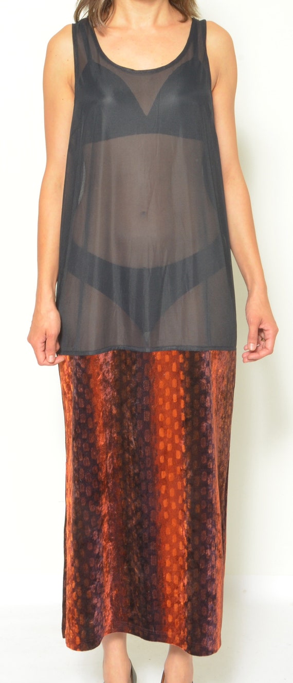 80s Mesh Sheer Maxi Dress / Vintage 1980s Sleeveless … - Gem
