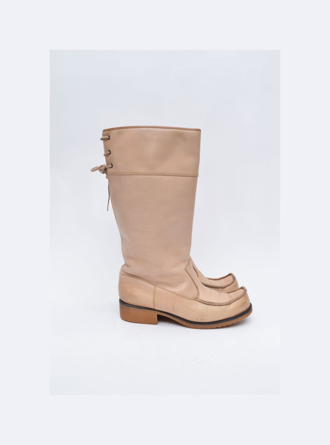 Vintage Brown Leather Eskimo Style Winter Boots With Rubber Soles and ...