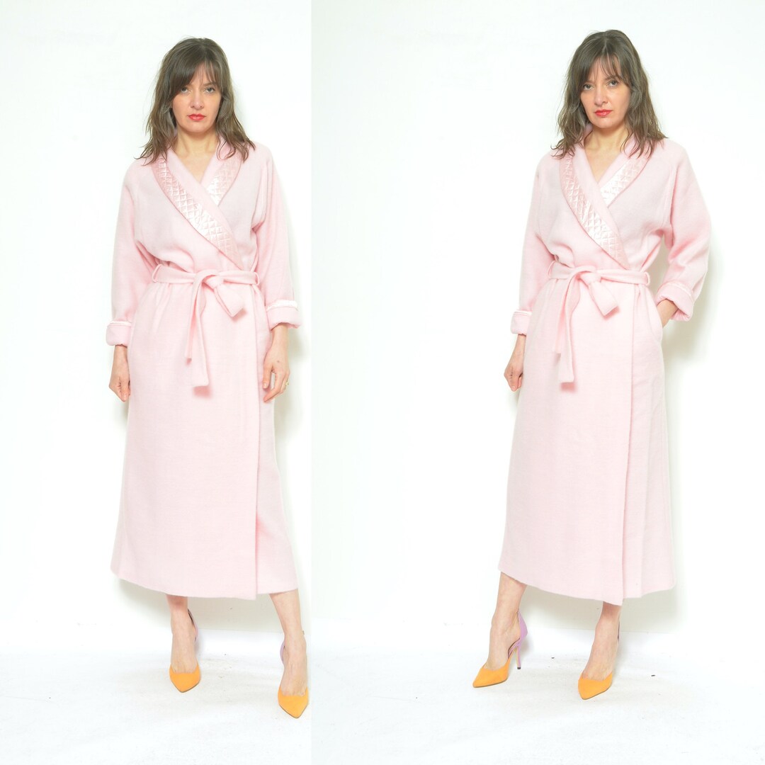 Vinatge 80s Fluffy Pink Robe Belted Maxi House Dress Size L M - Etsy