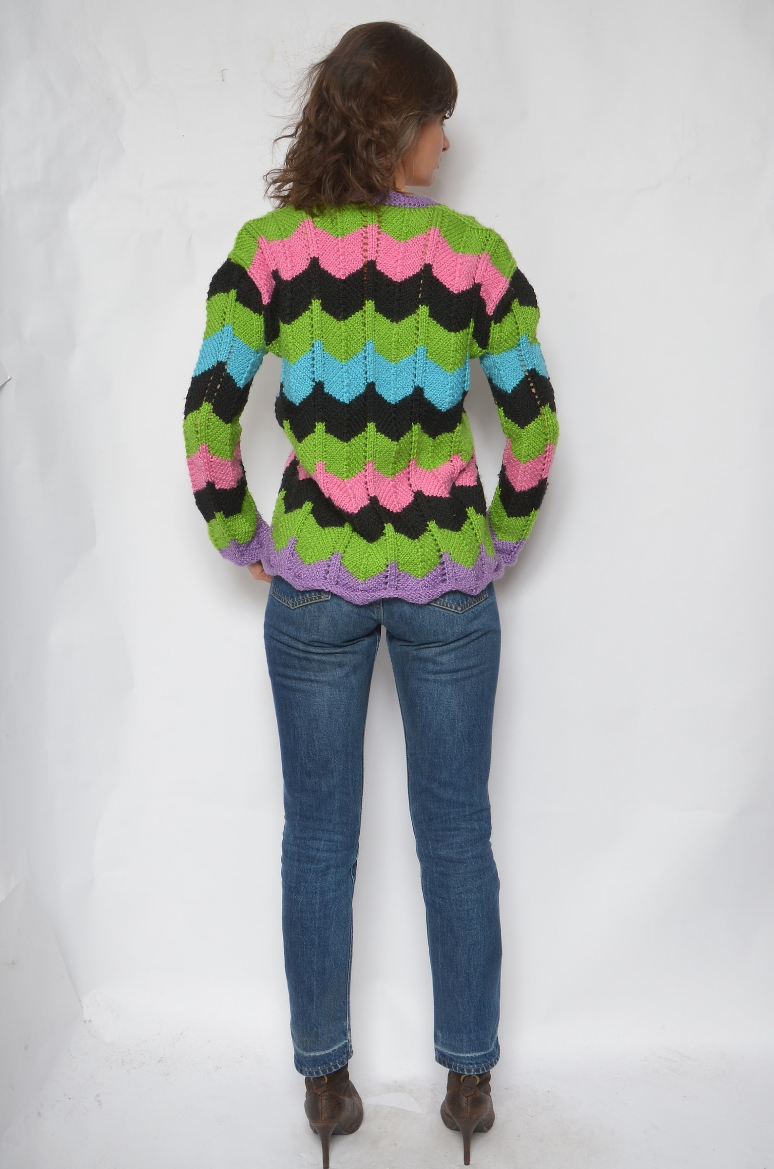 Color Blocking Sweater / Vintage 90's Colorful Knit Zig - Etsy