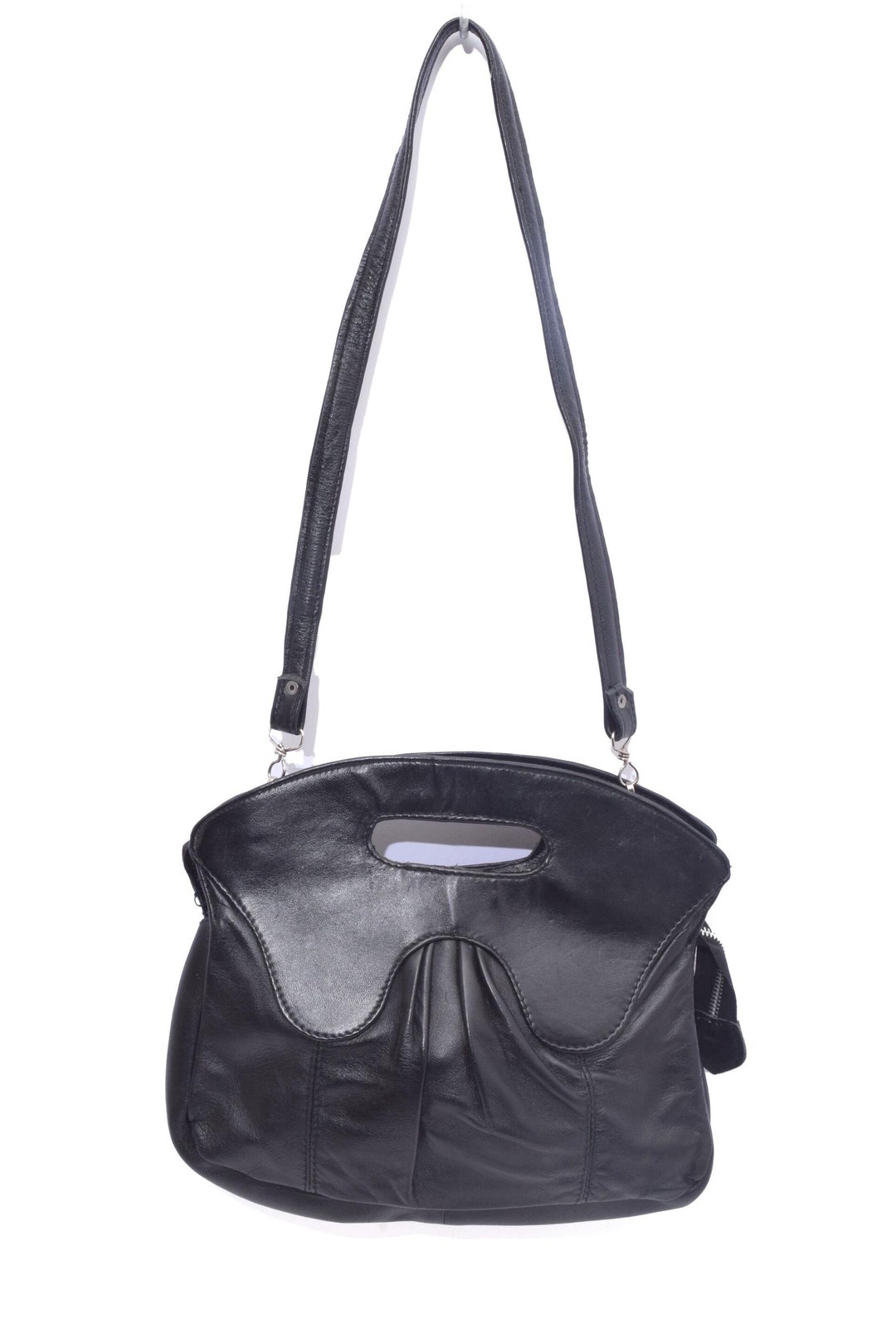 Vintage 80s Art Deco Style Black Real Leather Shoulder Bag Handbag ...