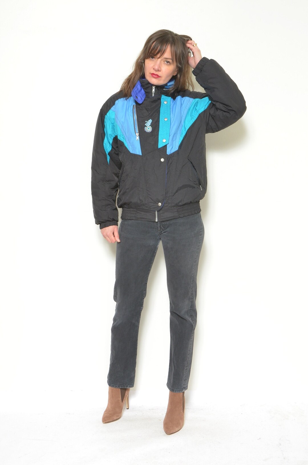 80s Ski Jacket / Vintage Zipper Color Blocking - Size Medium - Etsy