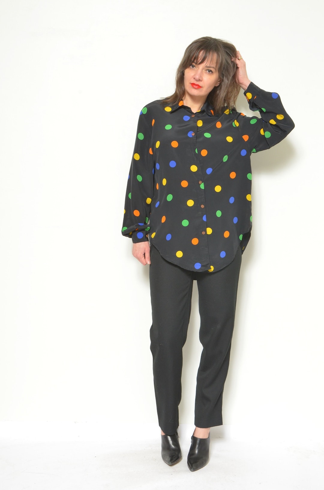 Vintage 90er Jahre Bluse mit Punkten / Vintage Oversized Shirt mit ...