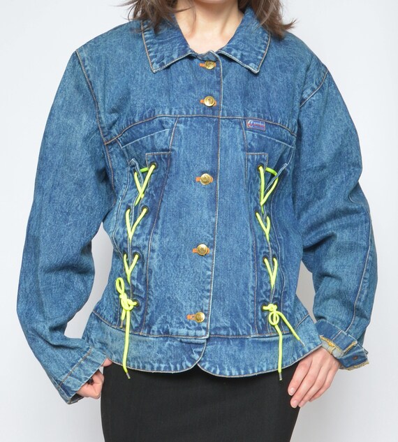 Lace Up Denim Jacket / Vintage 90s Classic Jean Butto… - Gem