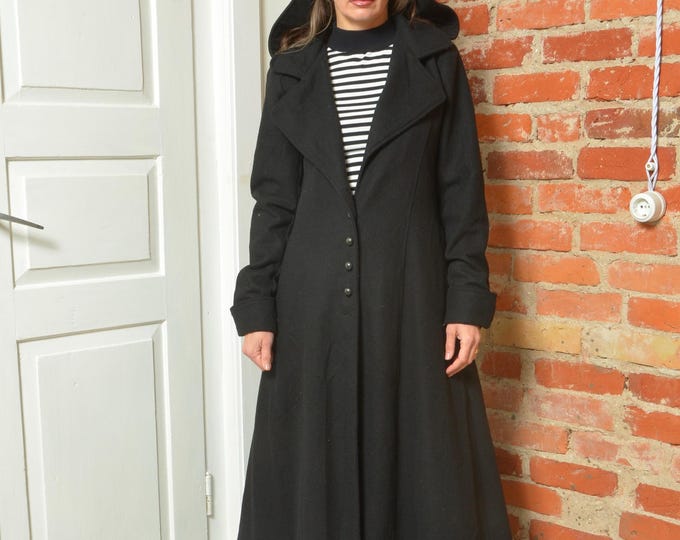 Vintage 2yk Gothicana Black Wool Long Hooded Coat – Size M - Etsy