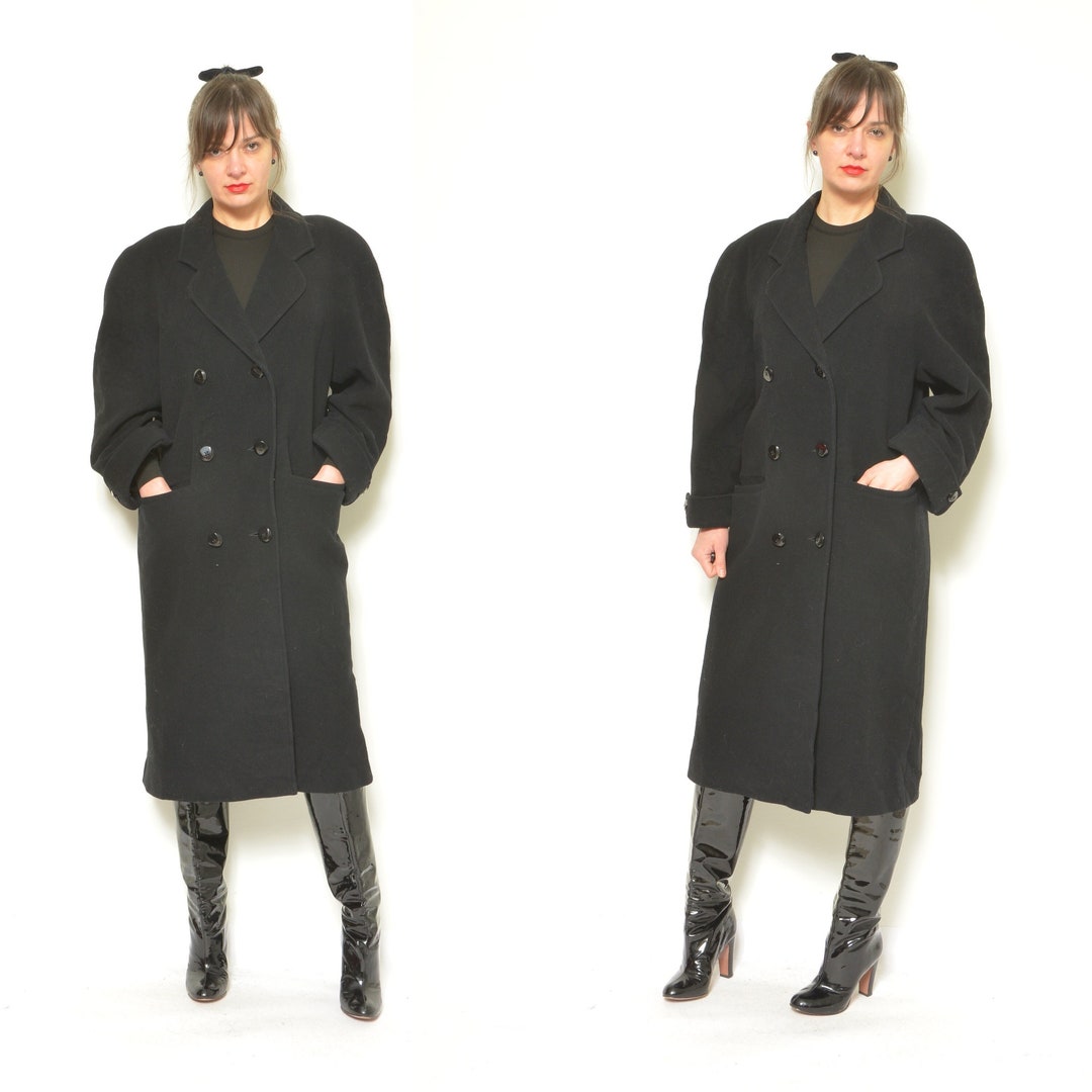 80s Vintage Long Wool Coat - Double Breasted Button Jacket - M - Etsy