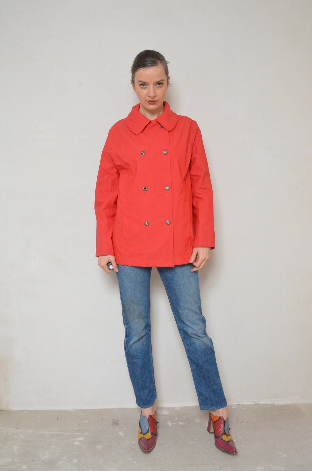 Vintage Red Raincoat / Woman Button up Raincoat / Original Sergio ...