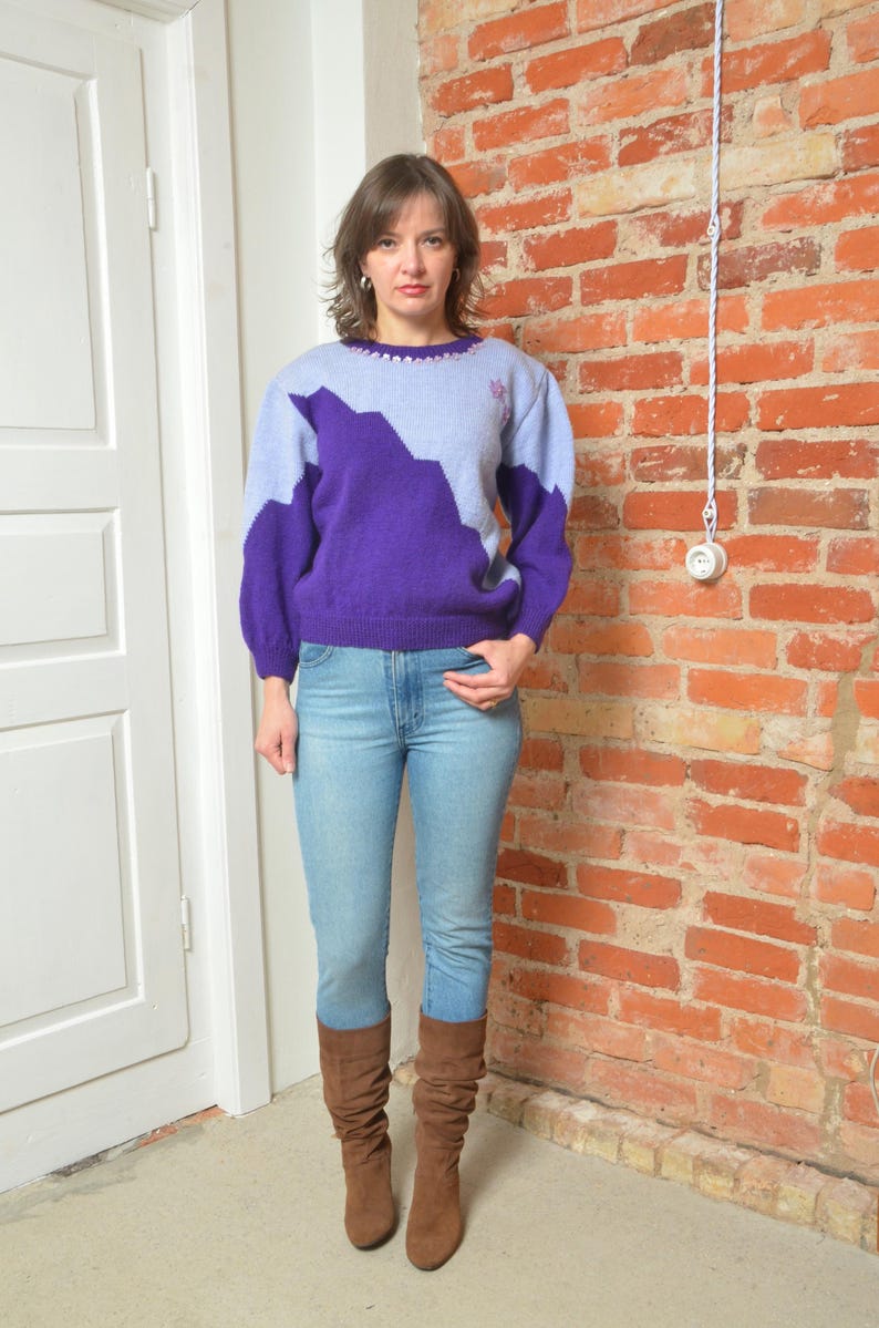 80s Color Wool Blocking Sweater - Size Medium - Etsy