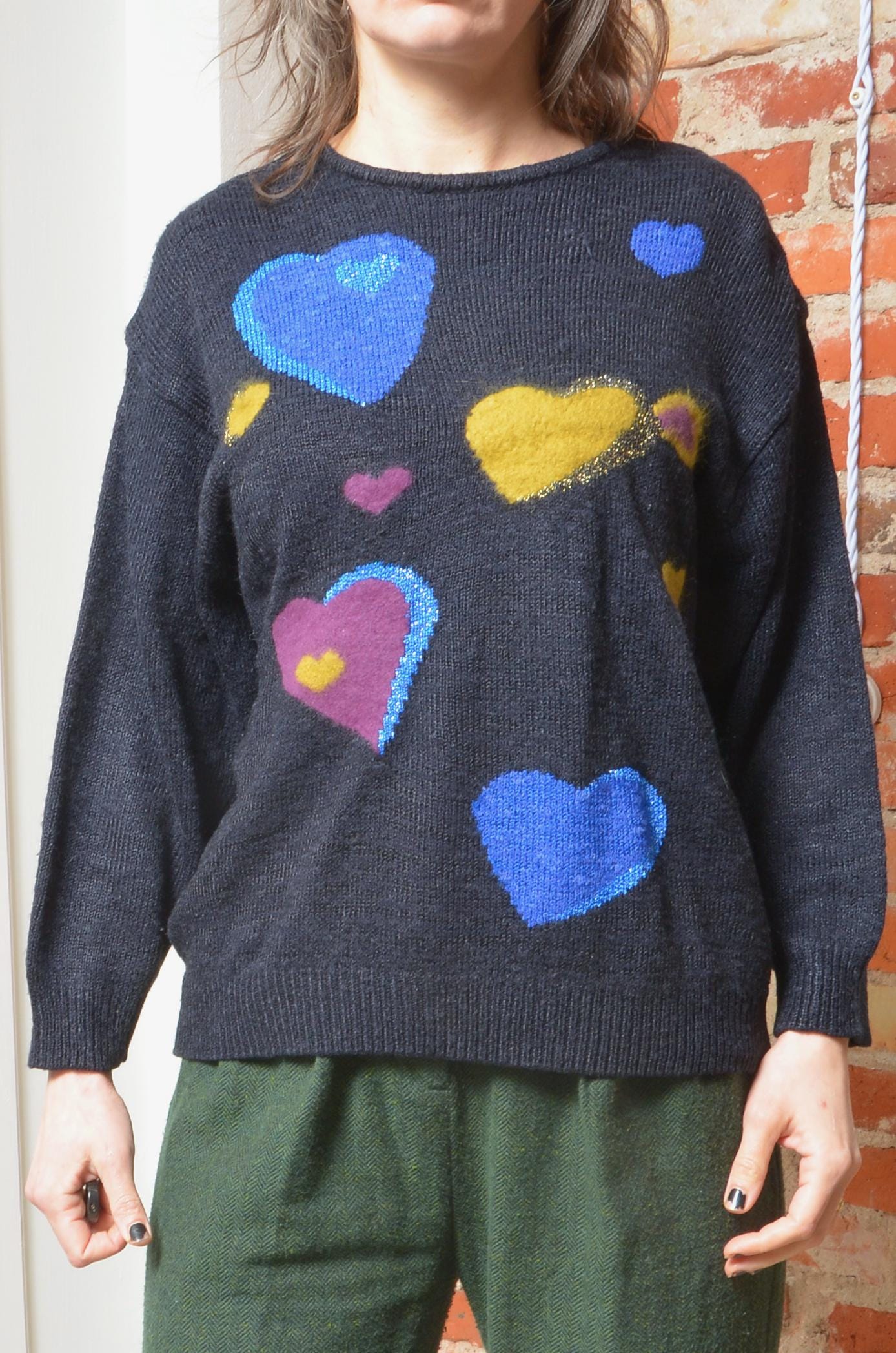 Vintage 80s Heart Angora Metallic Sweater Tie Large Size Large - Etsy