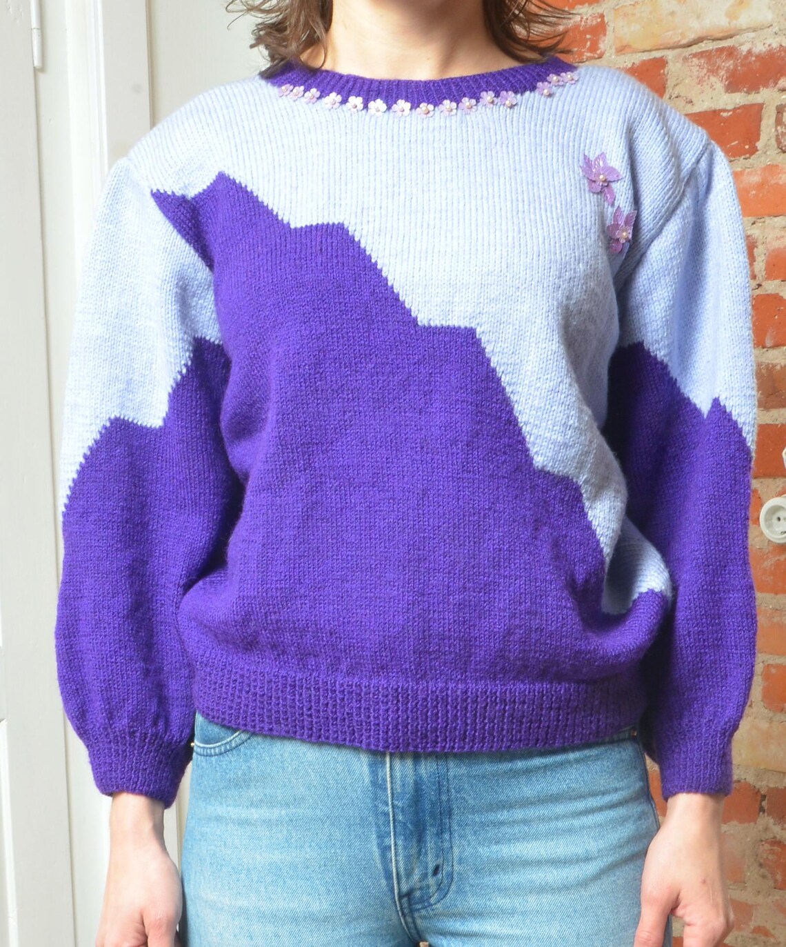 80s Color Wool Blocking Sweater - Size Medium - Etsy