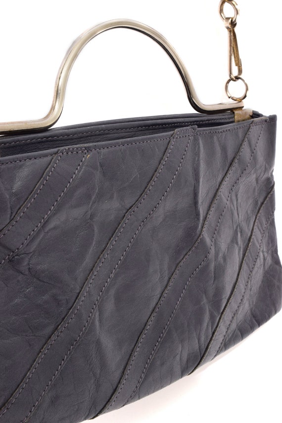 Vintage 80s Real Leather Rectangular Purse With Metal… - Gem